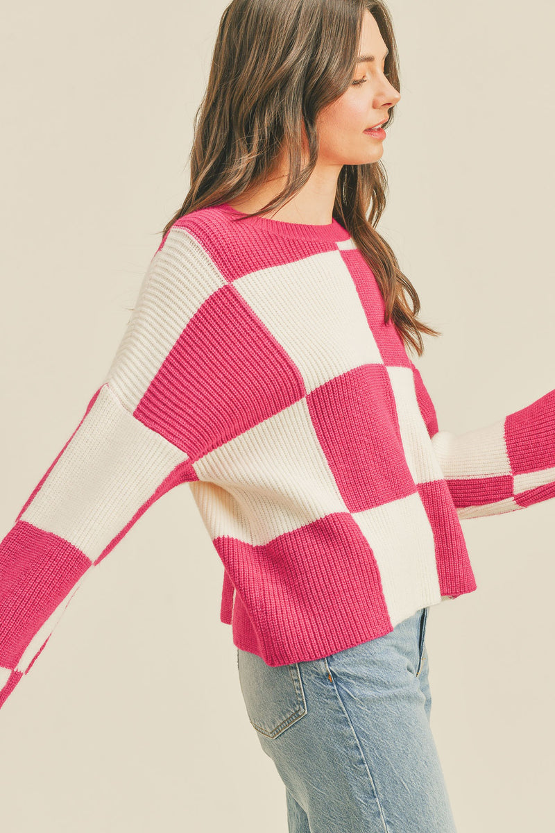 Erin Oversized Checker Sweater-Hot Pink – Missy's Boutique