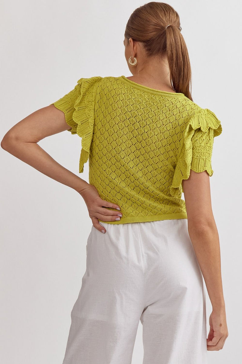 Hunter Ruffle Sleeve Knit Top-Lime – Missy's Boutique