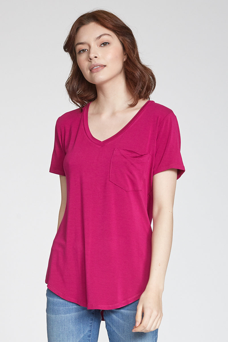 Phoenix Pocket V-Neck Tee - Hot Pink – Missy's Boutique